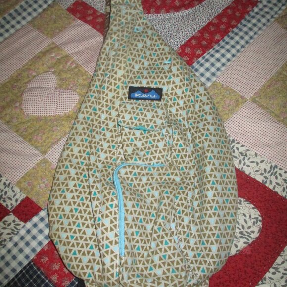 Kavu | Bags | Kavu Original Rope Sling Bag Crossbody Backpack Tan Teal ...